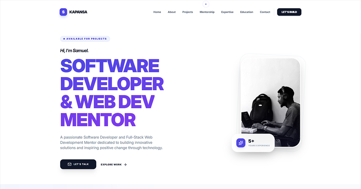 Samuel Kapansa | Software Developer, UI/UX Designer, & Web Dev Mentor Portfolio